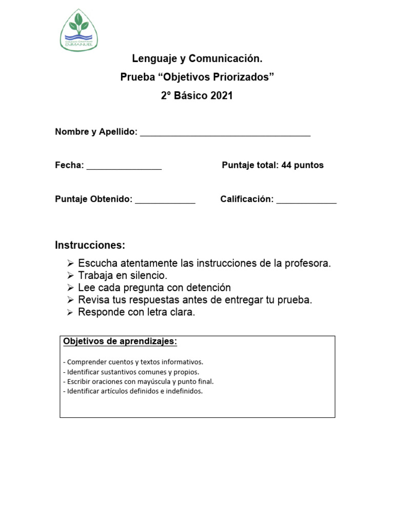 Evaluacio - N Lenguaje 2º Ba - Sico | PDF