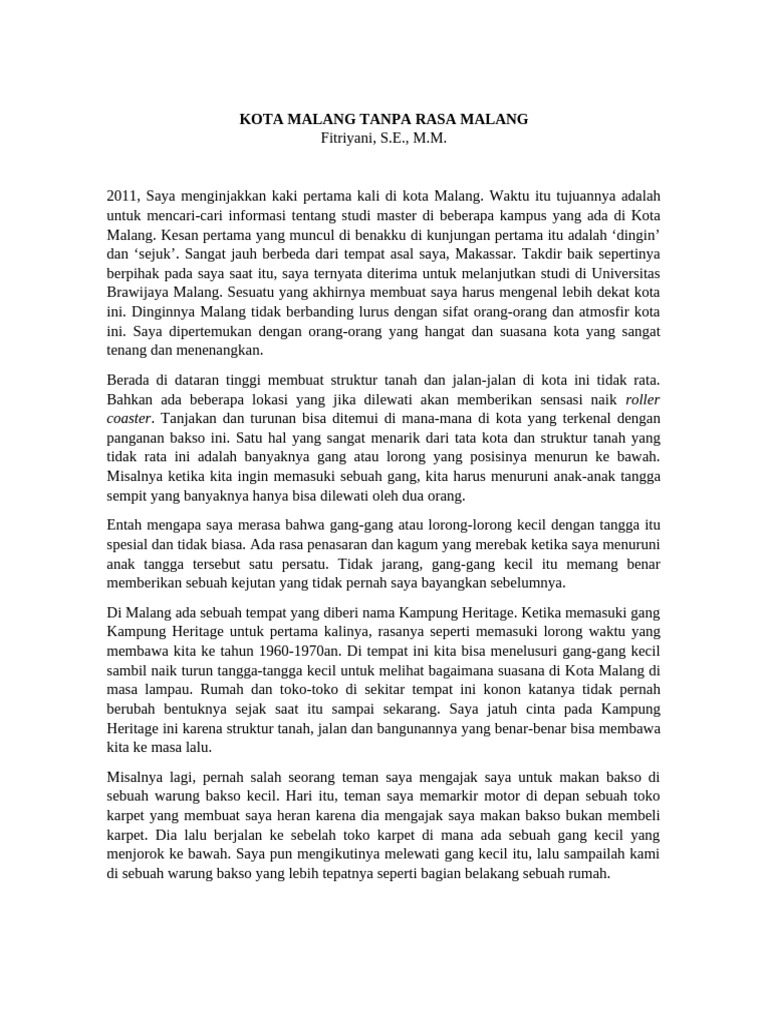 Itbk - Fitriyani - Kota Malang Tanpa Rasa Malang | PDF