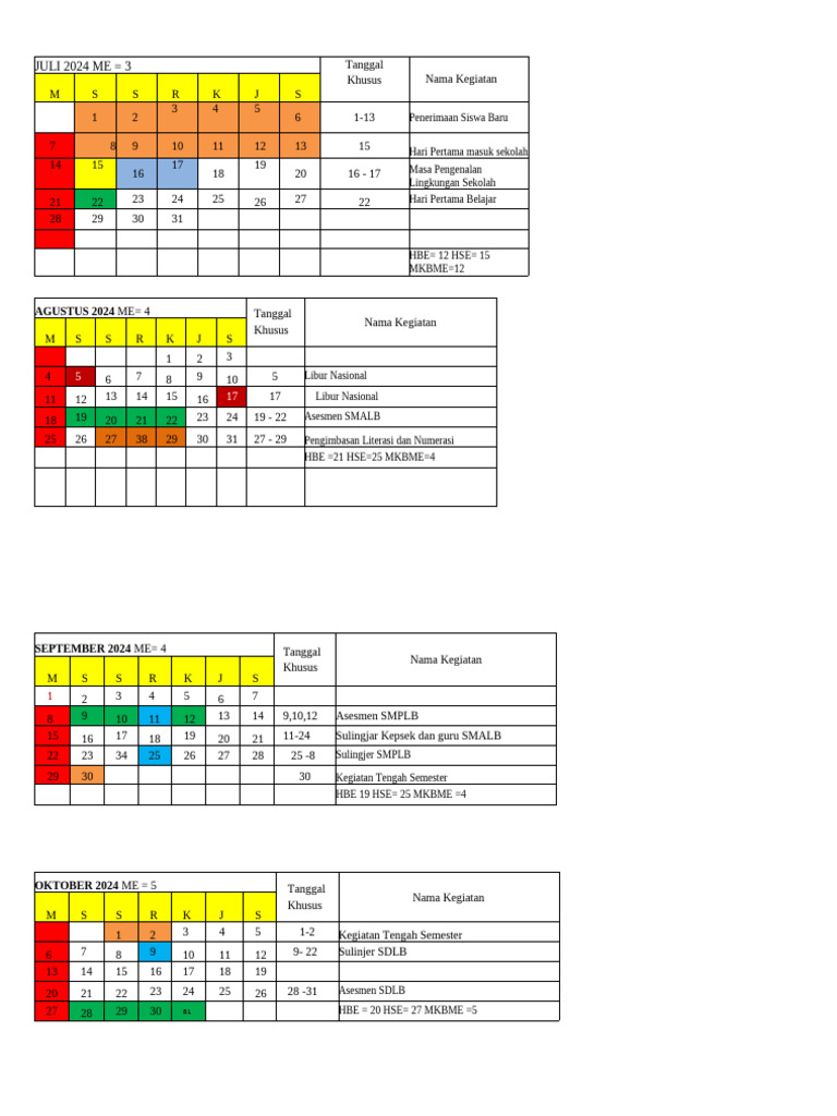 Kalender Pendidikan 2024 2025 SLB - 3 | PDF