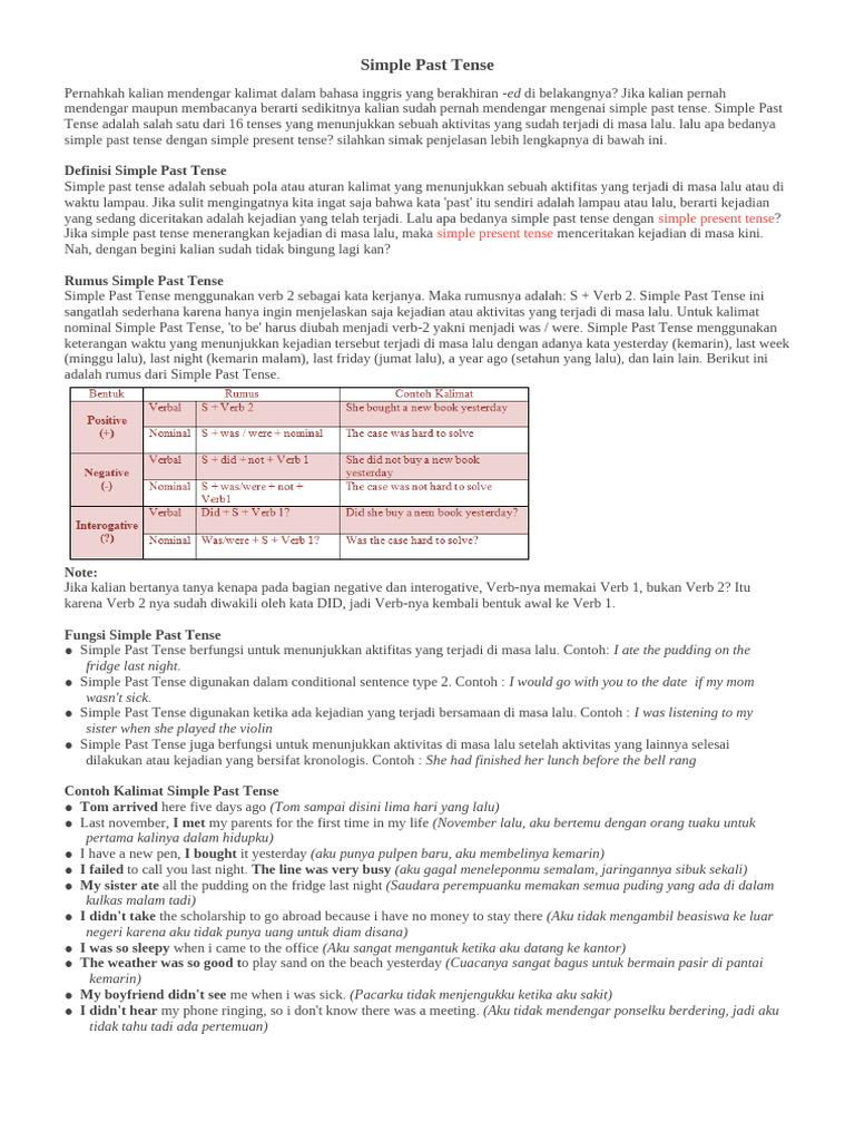 Ringkasan Simple Past Tense | PDF | Grammar | Language Mechanics