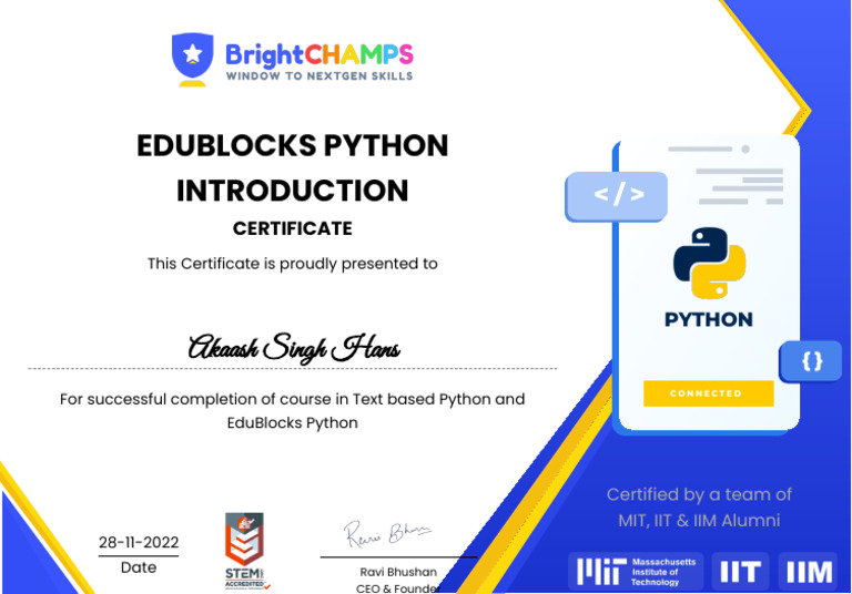 Edublocks Python Introduction Certificate | PDF