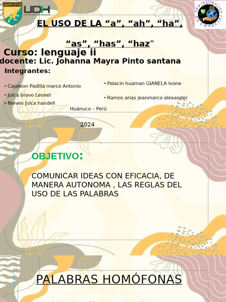 Uso de Homófonos: A, Ha, Ah, As, Has, Haz | PDF | Verbo | Artes del ...