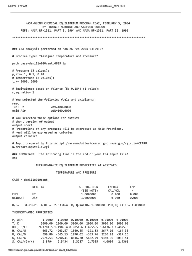 Ex 1 NASA CEA - Cal | PDF