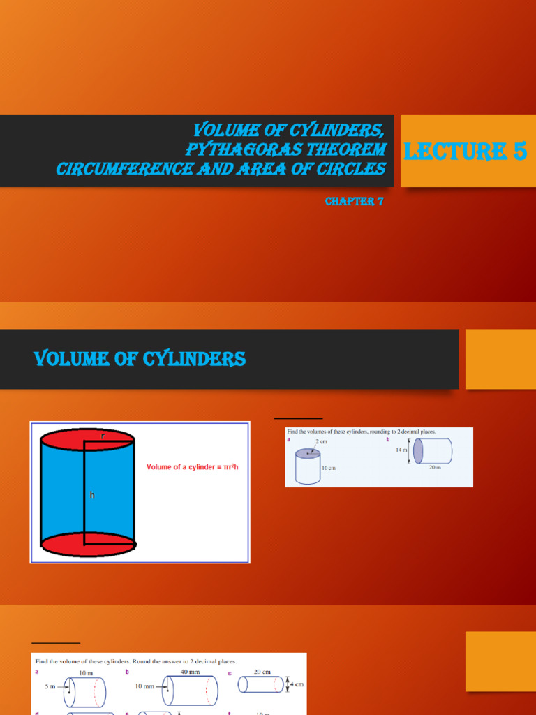 Lecture 5(Volume of Cylinders, Pythagoras theorem, Circle) | PDF