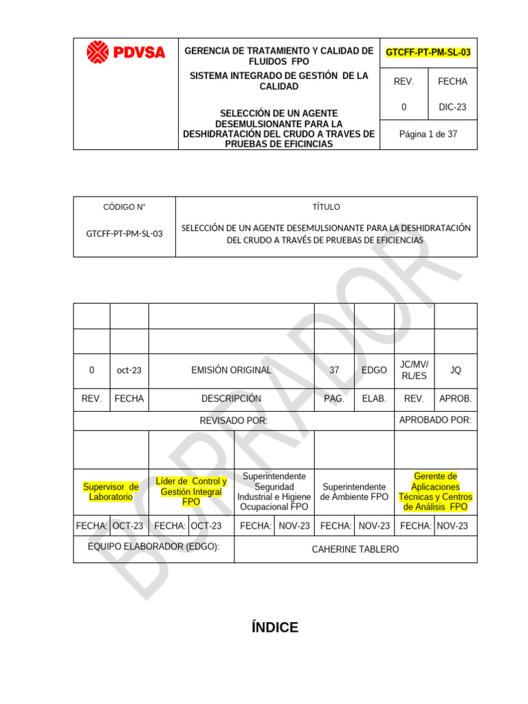 GTCFF-PT-PM-SL-03 Procedimiento de Prueba de Eficiencia | PDF | Emulsión | Laboratorios