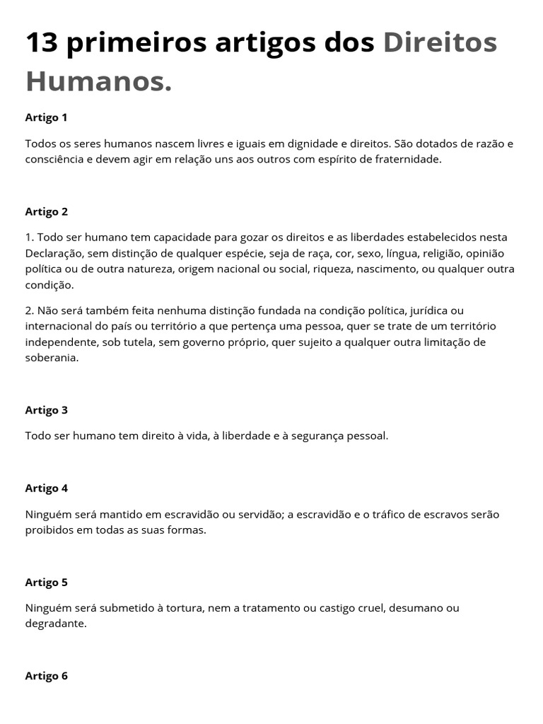 13 Primeiros Artigos Dos Direitos Humanos. - 20240531 - 121255 - 0000 | PDF