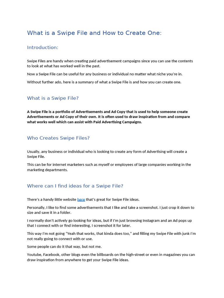 What is a Swipe File and How to Create One | PDF
