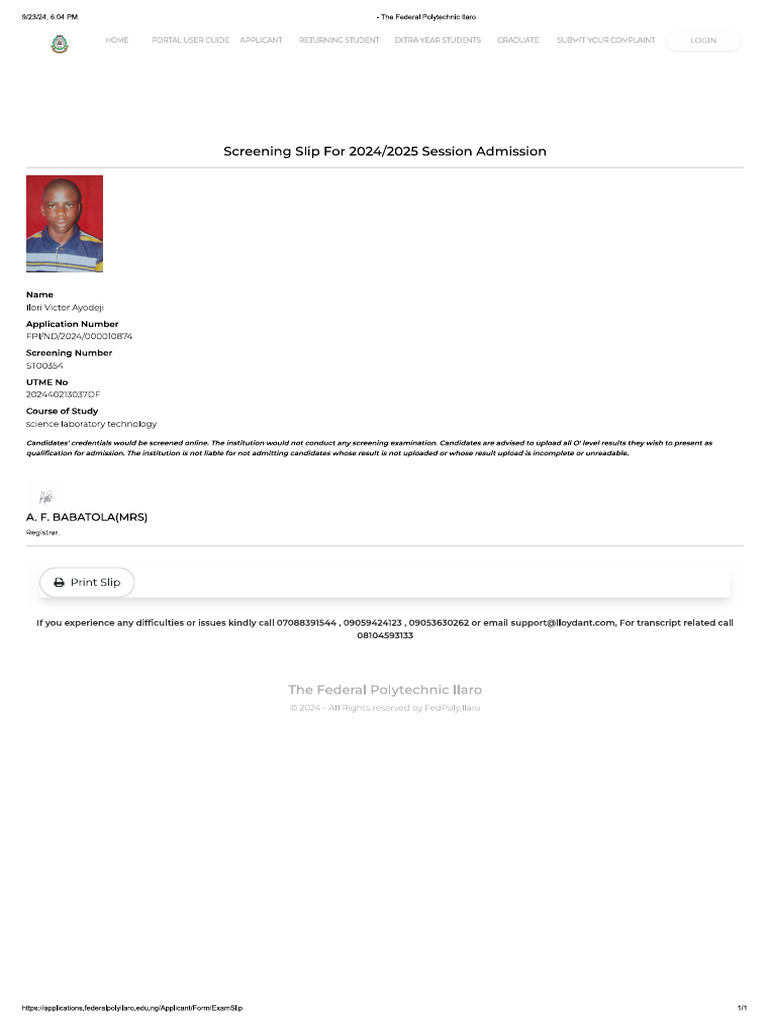 Ayodeji Screening Slips | PDF