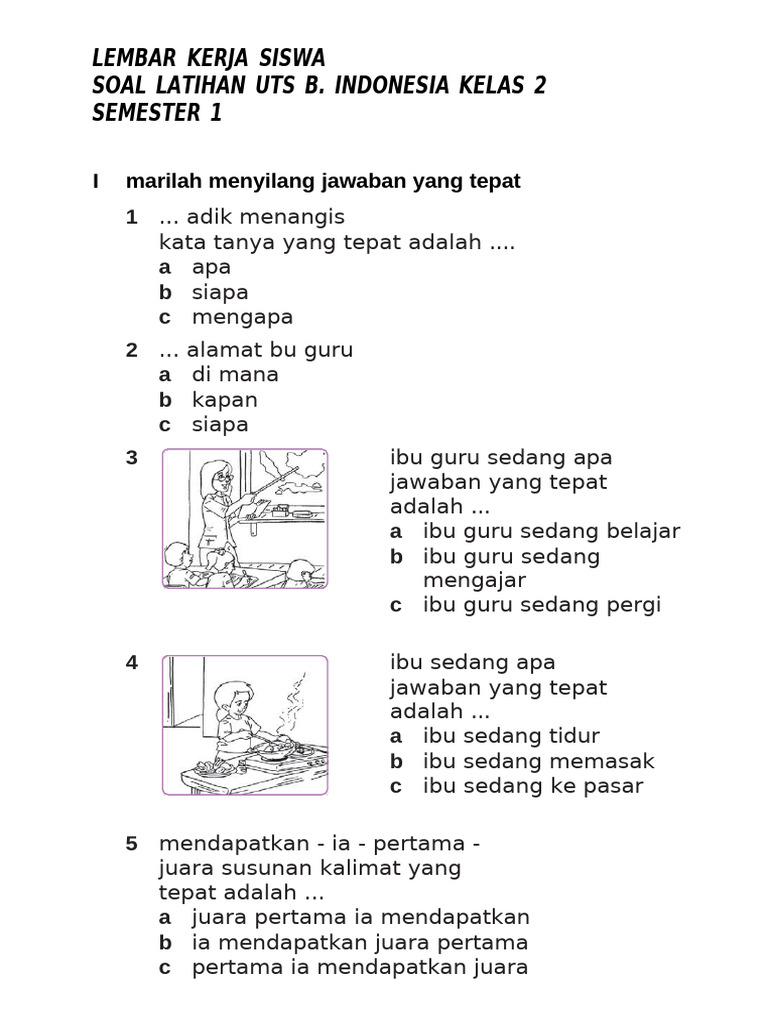 Soal Uts Bahasa Indonesia Kelas 2 Semester 1 PDF | PDF