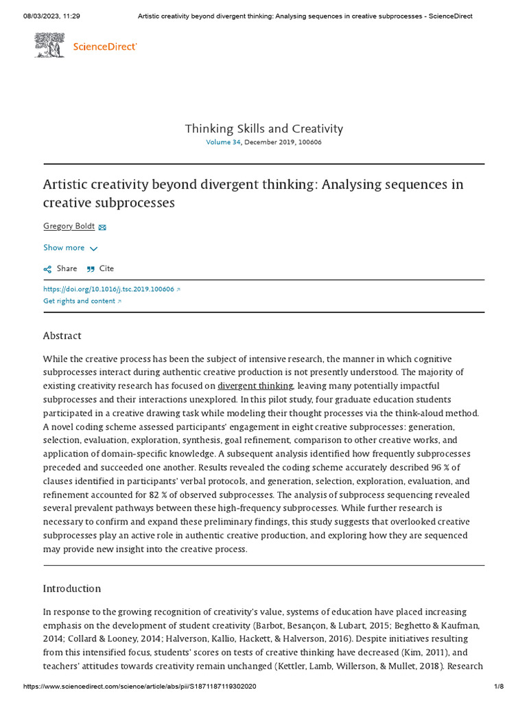 Boldt, G. (2019) - Artistic Creativity Beyond Divergent Thinking ...