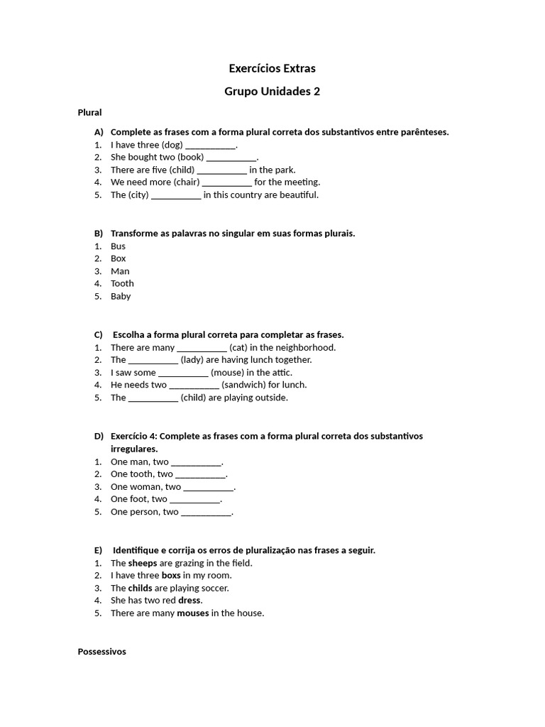 Exercícios Extras - Unidade 2 | PDF