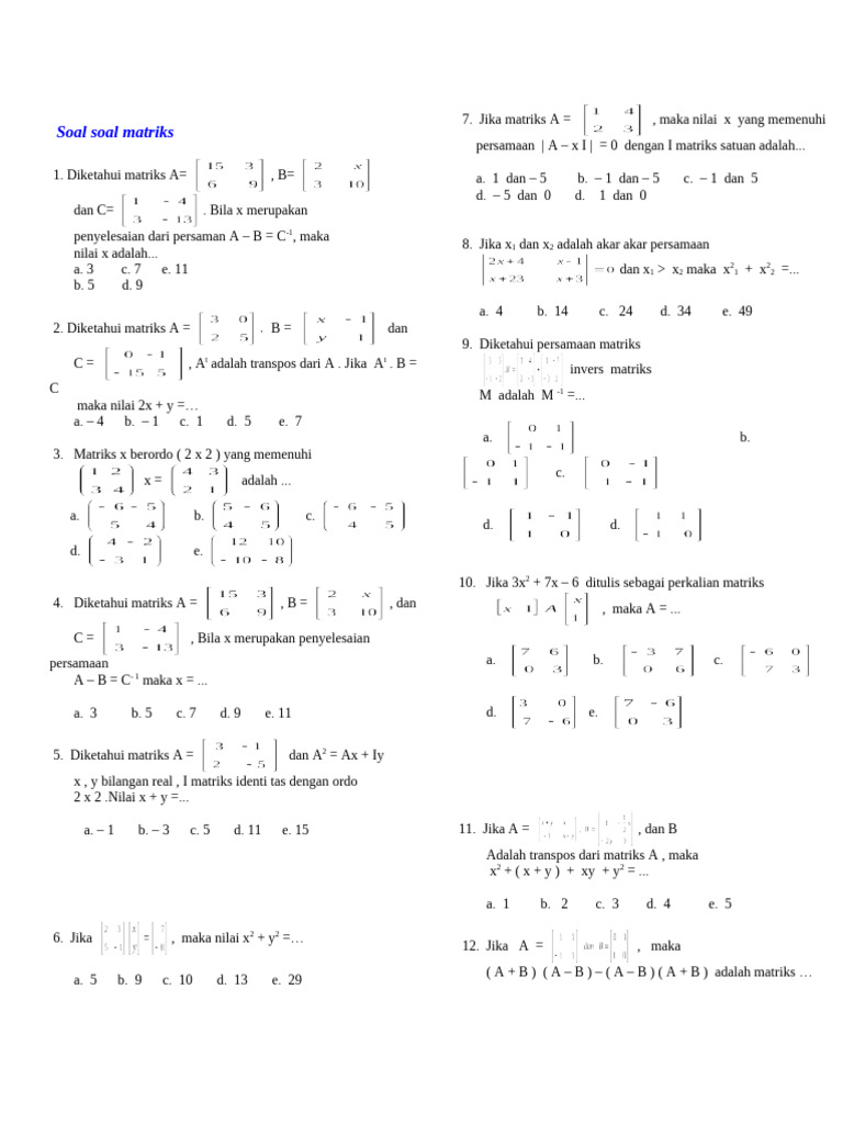 Soal Soal Matriks | PDF