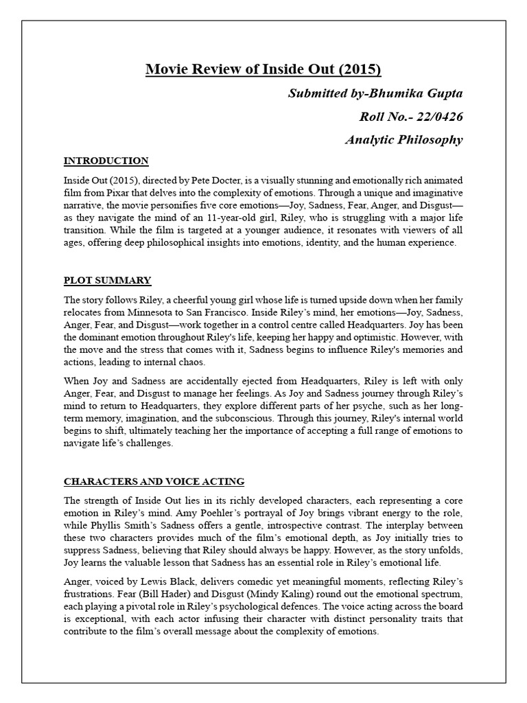 Movie Review Inside Out | PDF