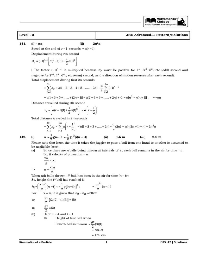 Kinematics of a Particle_Level 3_DTS 12_Solutions VMC | PDF