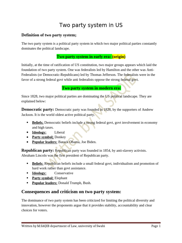 Two Party System in US | PDF