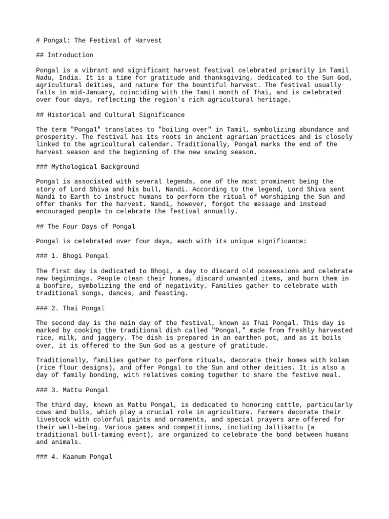 Pongal A Celebration | PDF