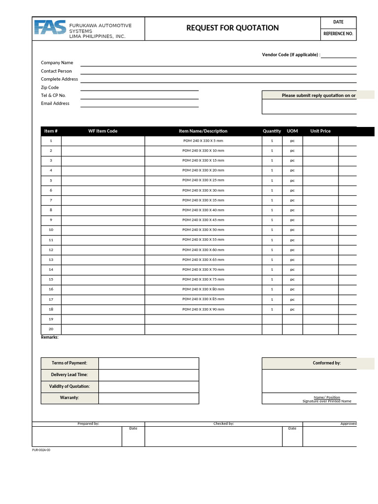 Request For Quotation Pom | PDF