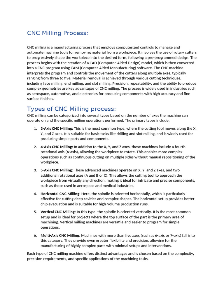 CNC Milling Process | PDF