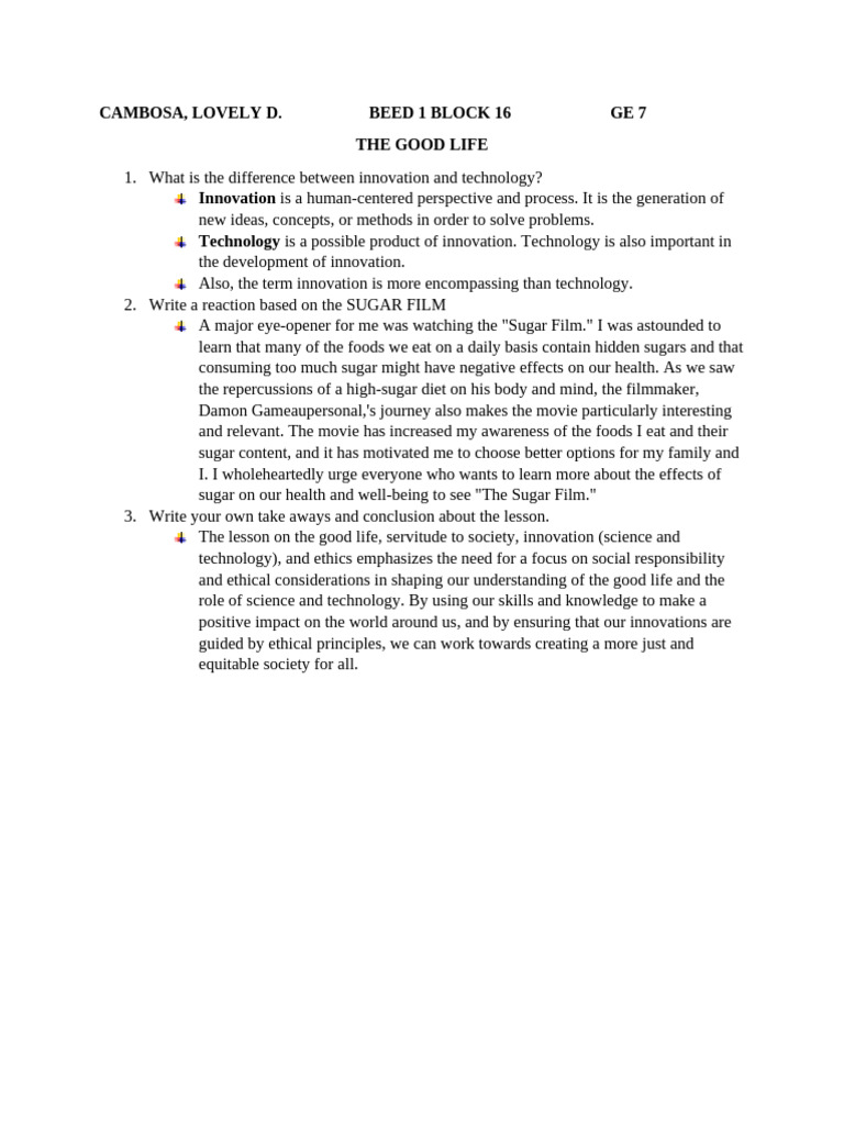 Activity (The Good Life - STS) | PDF