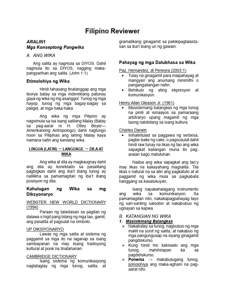Filipino Reviewer | PDF