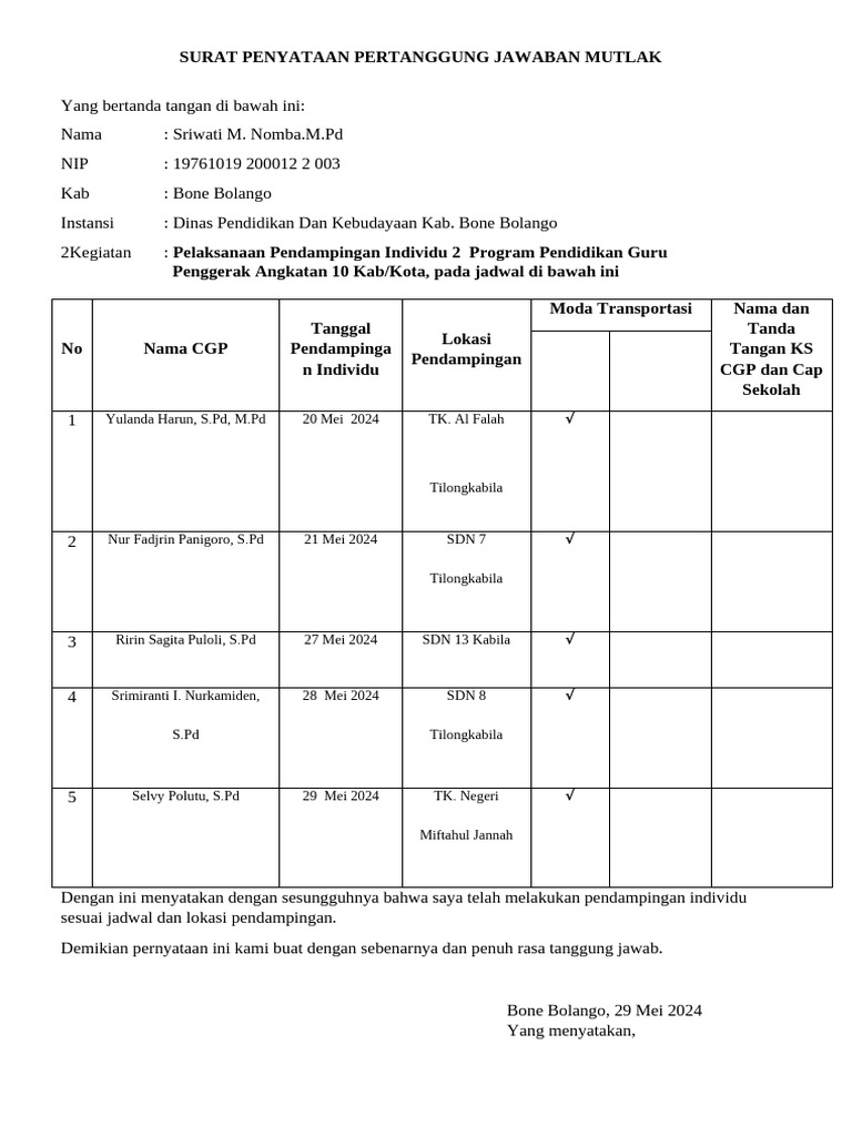 Format Sptjm-Jadwal-Dh | PDF