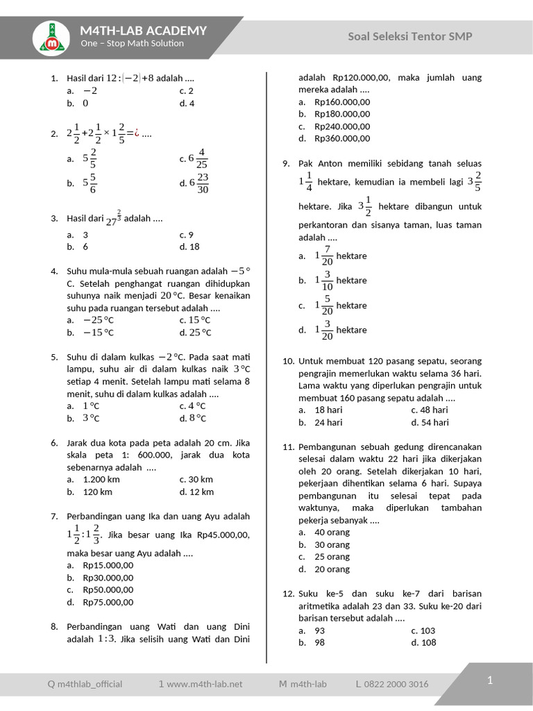 Soal Seleksi Tentor | PDF