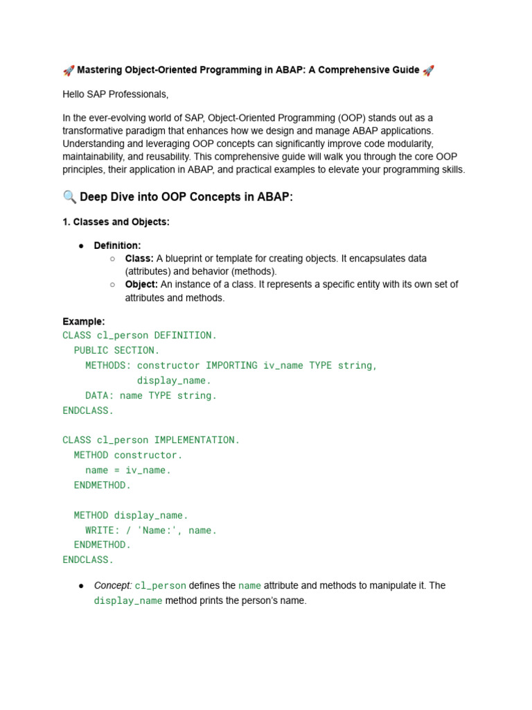 ABAP OOP Concepts | PDF | Method (Computer Programming) | Class (Computer Programming)