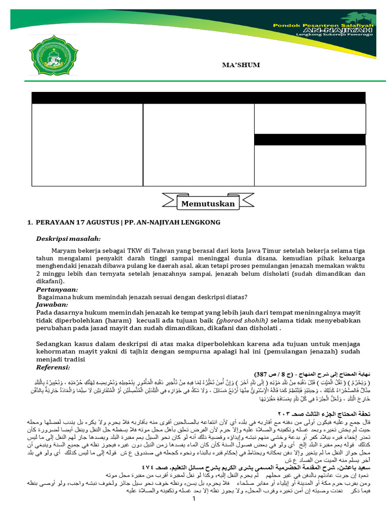 Hasil Bahtsu Masail Di An Najiyah Lengkong 28 September 2024 | PDF