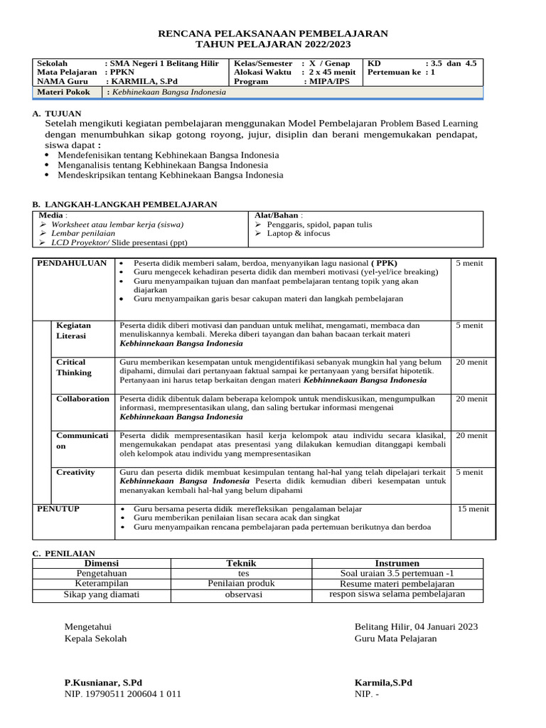 RPP Satu Lembar Bab 5 | PDF