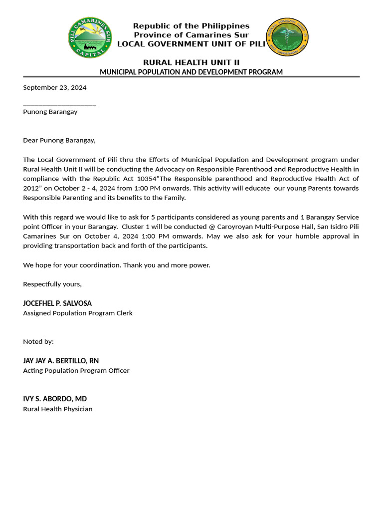 Letter To PB RPRH | PDF