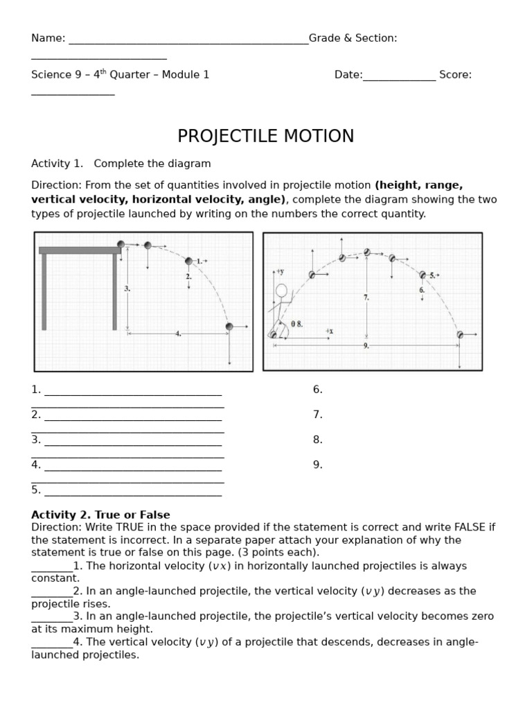 Projectile Activity Sheet | PDF