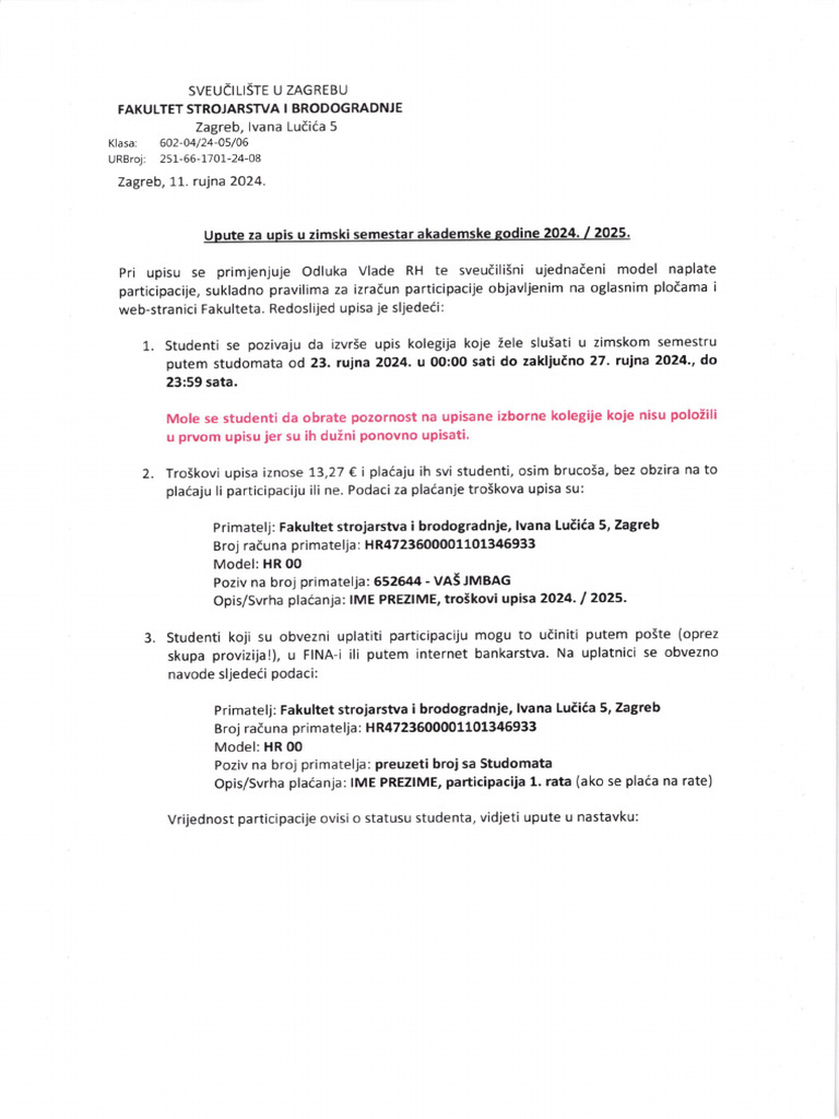 Upute Za Upis U Zimski Semestar Ak - God. 24-25 | PDF