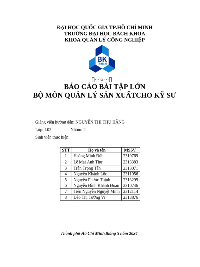 BTL QLSX L02 Nhóm2 | PDF