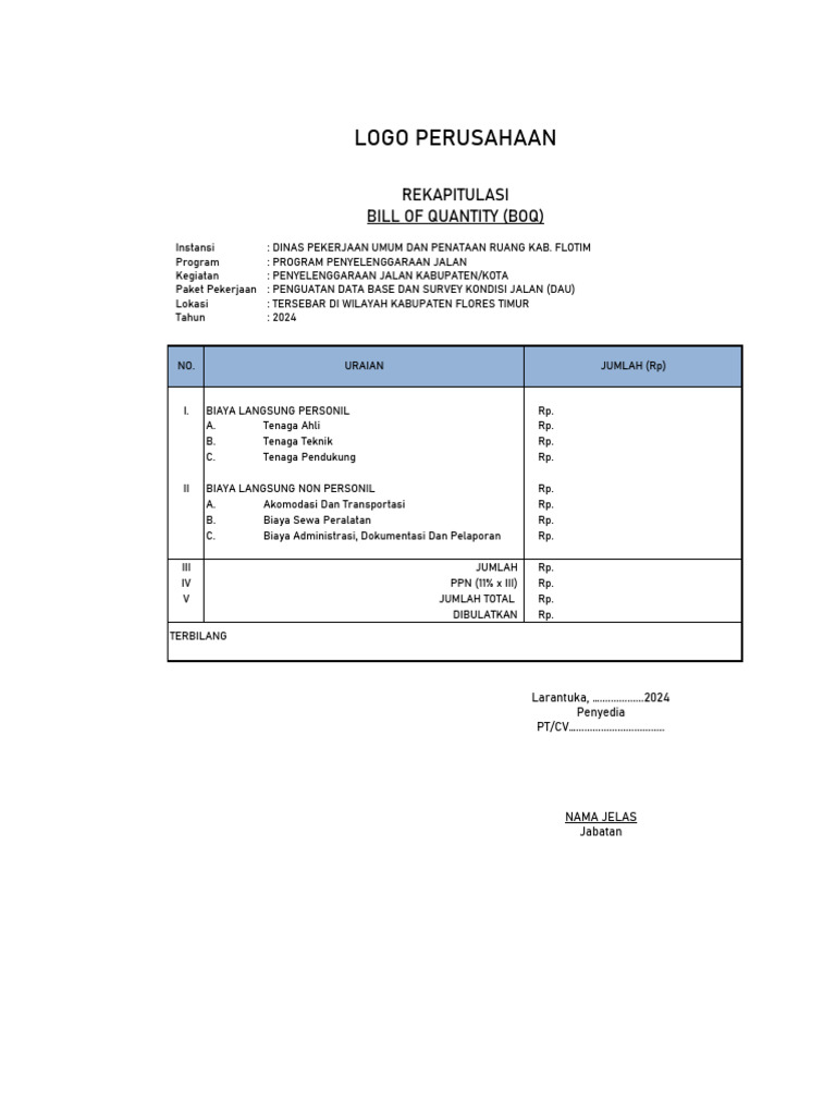 Boq Database Jalan Flotim | PDF