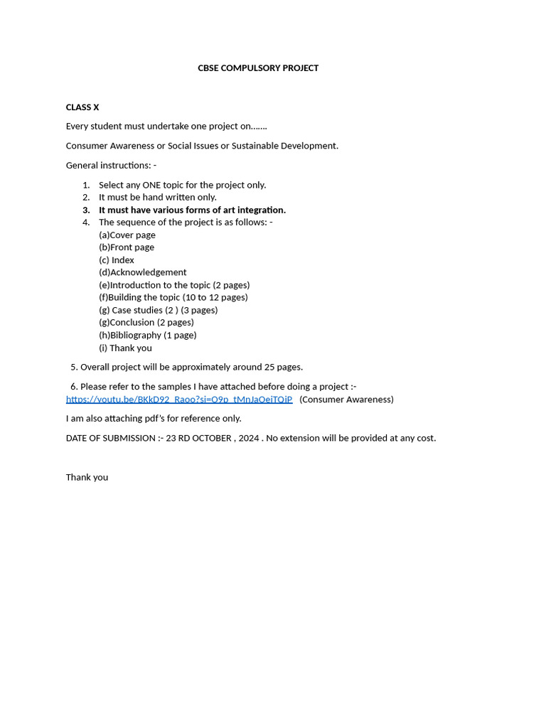 Cbse Compulsory Project Class X | PDF