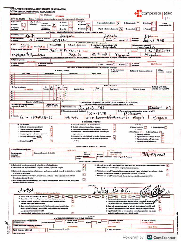 Formulario Afiliación ANGELO Brito | PDF