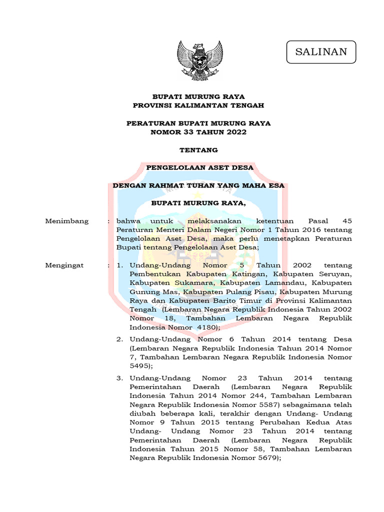 Perbup 33 2022 Aset Desa | PDF
