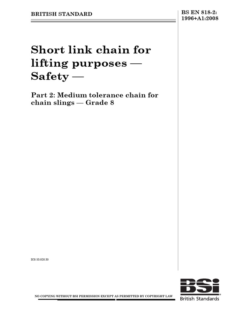Short Link Chain For Lifting Purposes - Safety - : Part 2: Medium ...