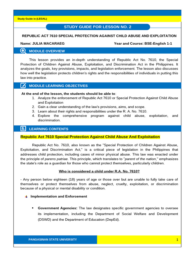 RA 7610: Child Protection Overview | PDF | Child Abuse | Self-Improvement