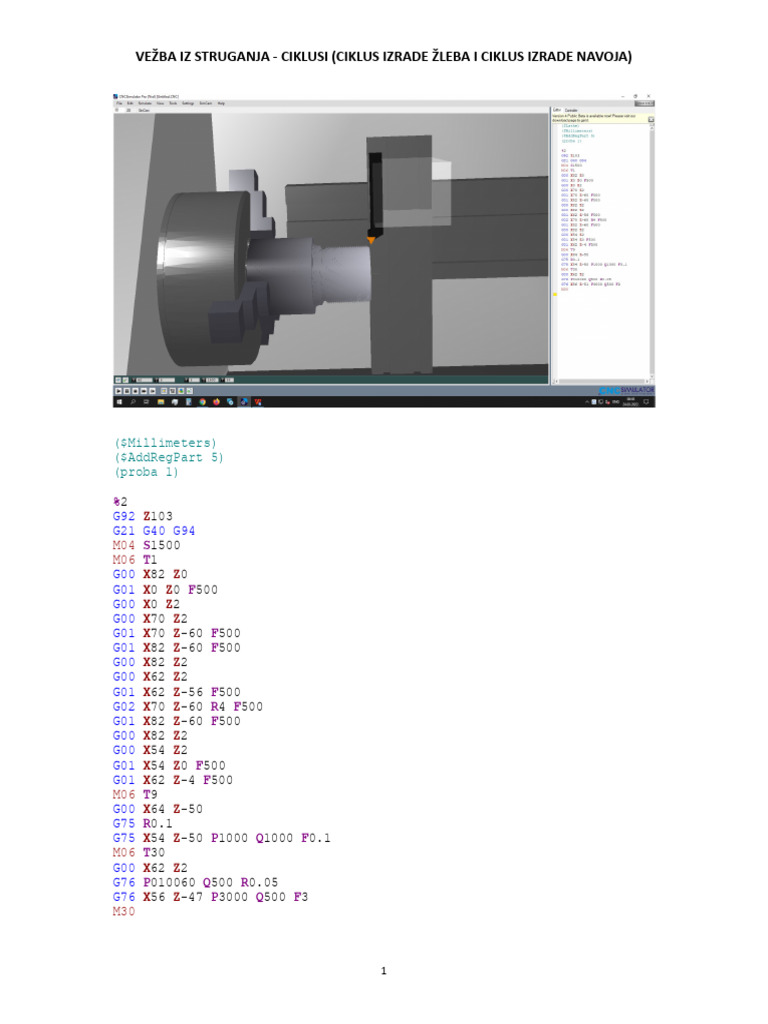 Vezba 20 Struganje (Ciklusi Za Zleb I Navoj) | PDF