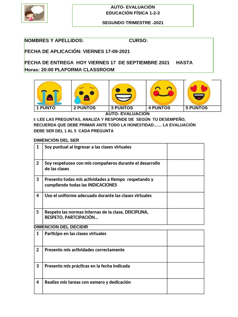 Auto-Eval 1-2-3 Segundo Trim | PDF