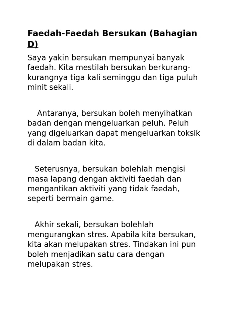 Faedah-Faedah Bersukan (Bahagian D) | PDF