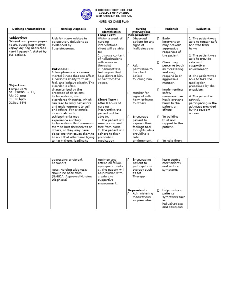 NURSING CARE PLAN Format 1 | PDF