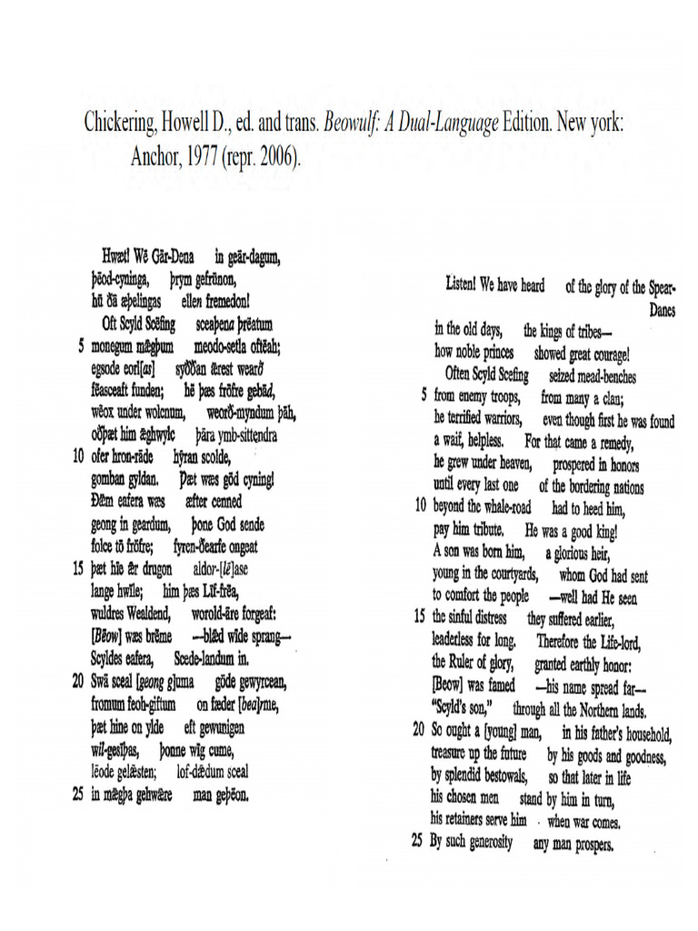 Beowulf Excerpt (Dual Language) - 1 | PDF