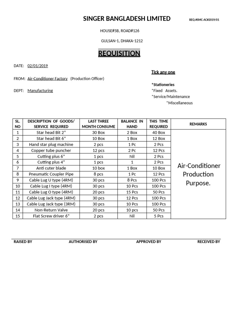 Materials REQ.2019 | PDF