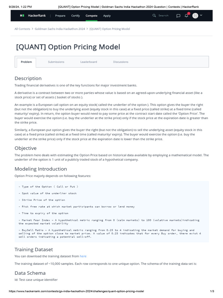 (QUANT) Option Pricing Model - Goldman Sachs India Hackathon 2024 ...