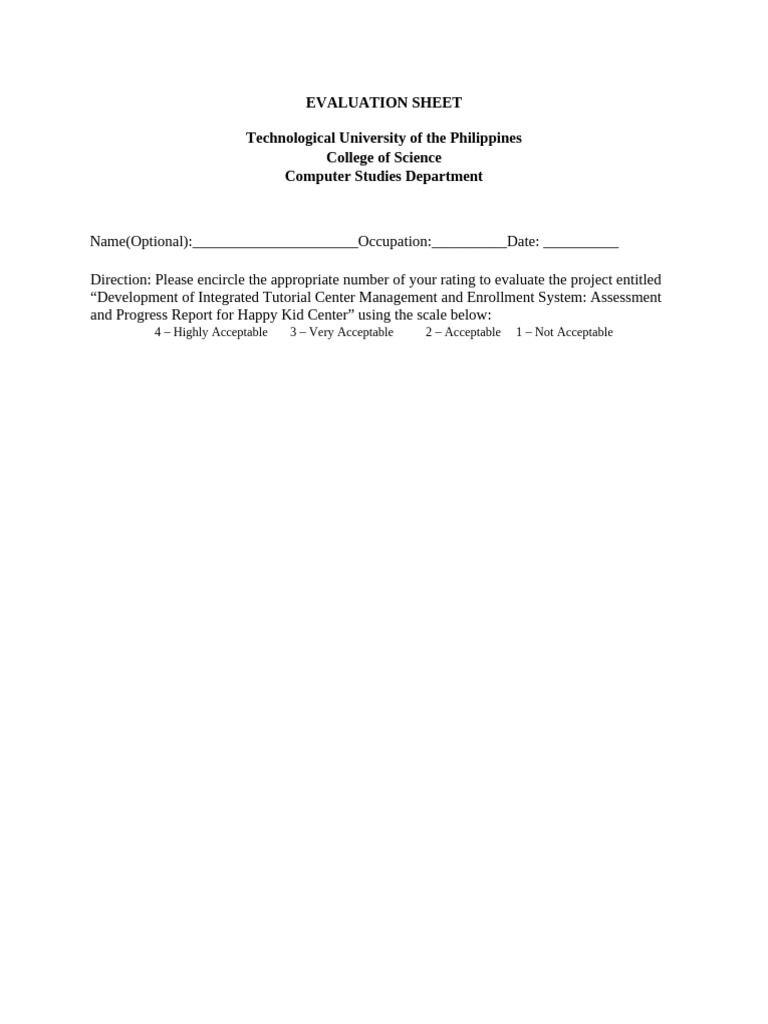 Evaluation Sheet | PDF