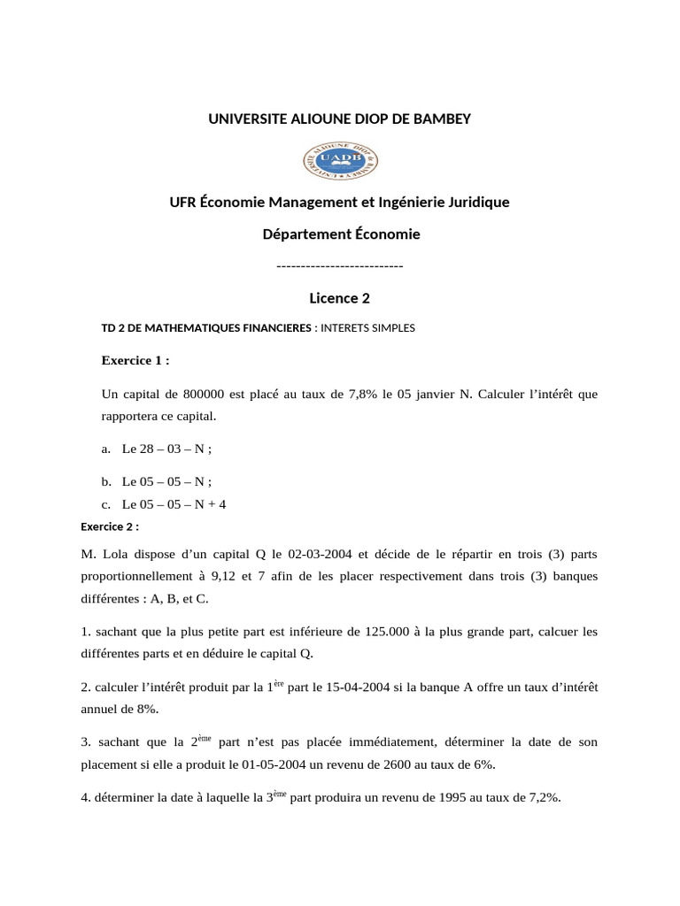 l2 Ecoma TD 1 Maths Fin | PDF