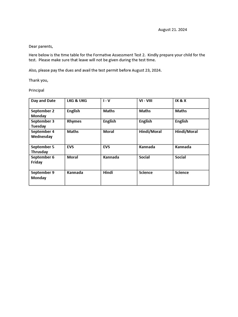 FA 2 Test Time Table | PDF