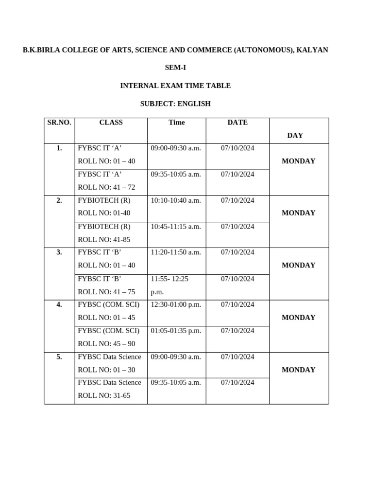 Internal Timetable | PDF